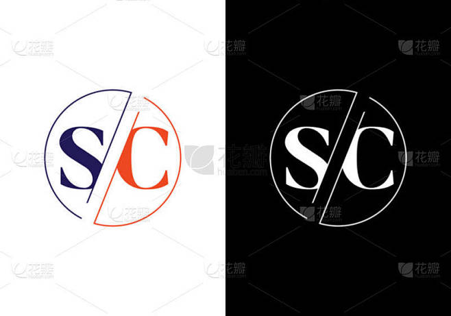 初始单字S C标志设计向量模板.SC字母标志设计