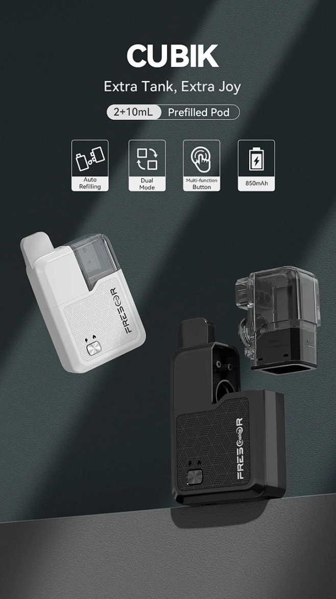 CUBIK Pod Vape – 2+10mL E-liquid Capacity, Dual Mode-花瓣网
