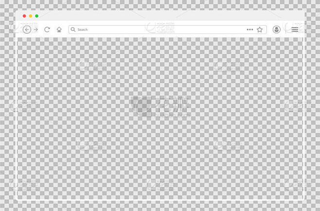 透明的浏览器窗口。网站模型框架。计算机浏览器的可编辑模板。空的桌面屏幕布局。薄网页框架。自定义背景。