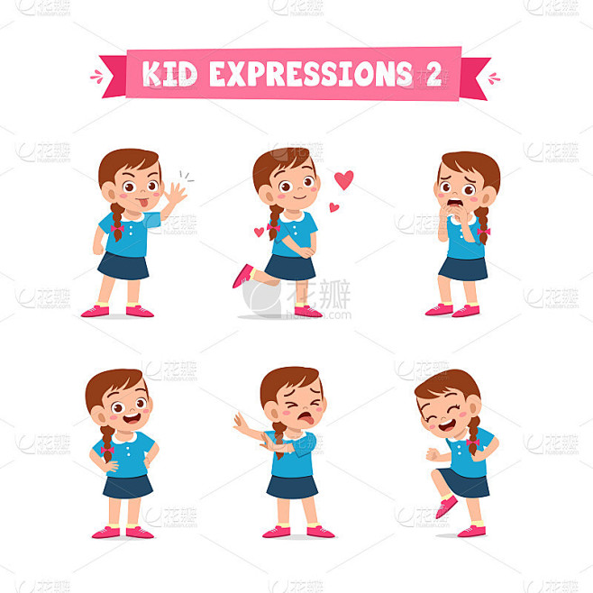 cute little kid girl in various expressions and ge