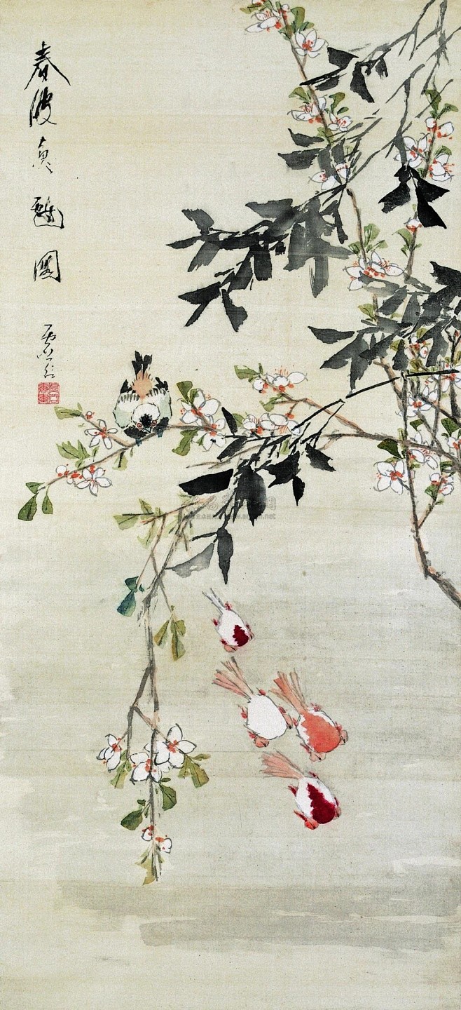 虚谷——《春波鱼趣》花鸟游鱼 立轴欣赏 | 清|虚谷(1823~1896)俗姓朱名怀仁，僧名虚白，字虚谷，清代著名画家，海上四大家之一，有 ...