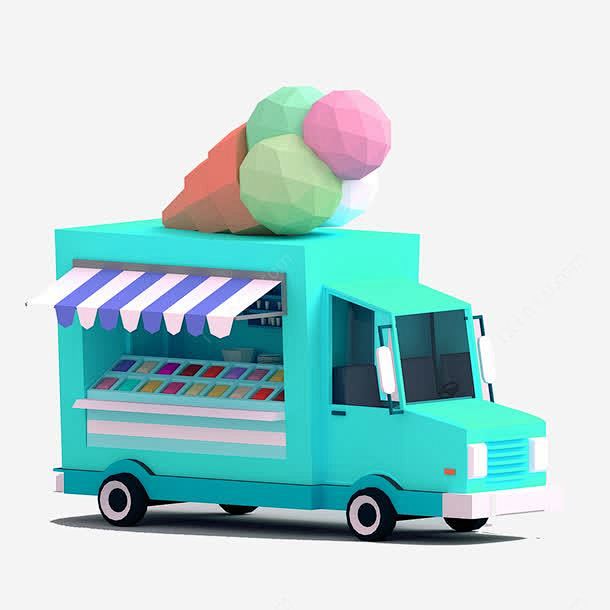 三维立体冰激凌车png免抠素材_新图网 https://ixintu.com 零食车 蓝绿色 冰激凌 三维 立体 3D 创意