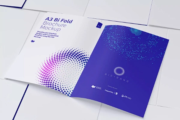 A3纸张大小传单设计图样机06 A3 Bi Fold Brochure Mockup 06 -花瓣网