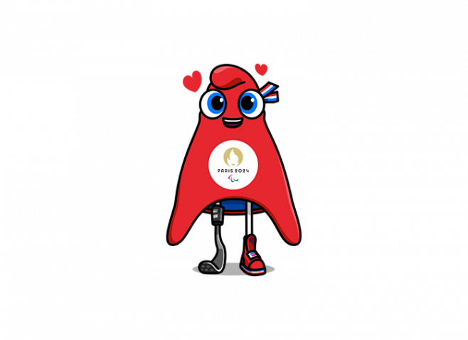 2024 年巴黎奥运会吉祥物微笑着，眼睛附近漂浮着小心形。