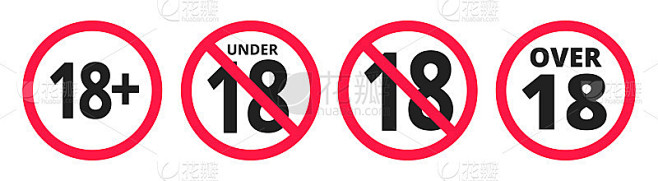 18岁以下禁止圆形图标符号矢量插图。18岁或以上成人内容18岁以上只评级孤立在白色背景。