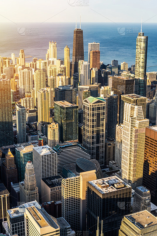美国芝加哥城市天际线空中夜景