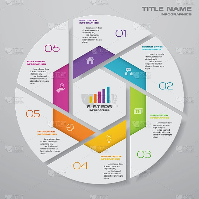 6 steps cycle chart infographics elements for data素材-花瓣网