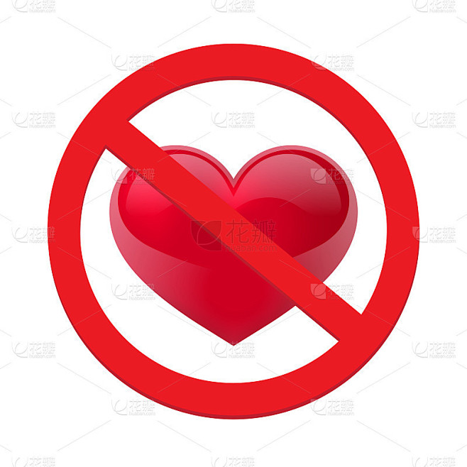 Ban love heart. Symbol of forbidden and stop love.