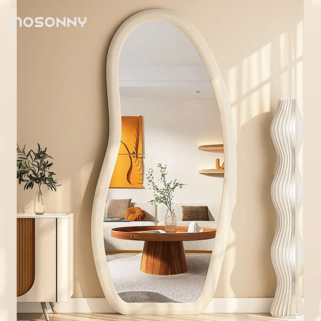 网红软糖落地镜ins奶油风镜子全身穿衣镜卧室家用异形试衣靠墙镜-花瓣网