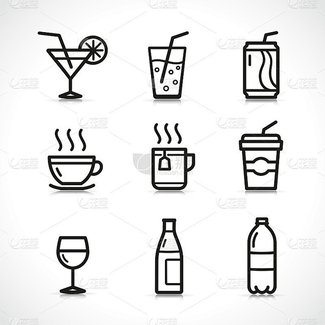 矢量饮料玻璃图标设置