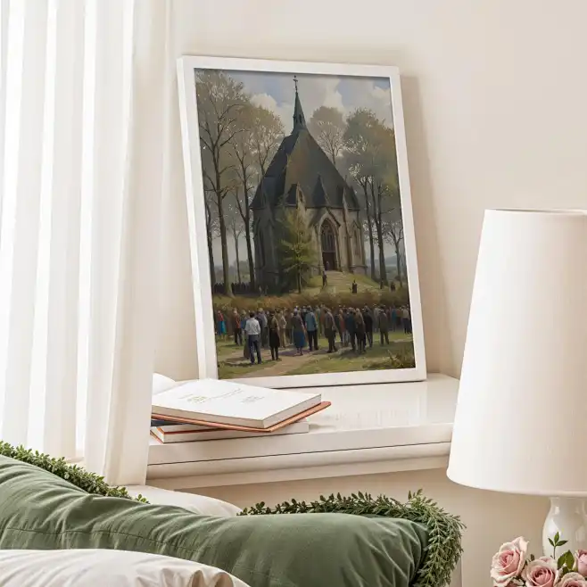 Vintage Church Wall Art, Historical Gathering Poster, Old Chapel Scene ...