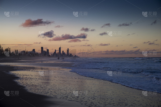 黄金海岸,城市,冲浪者天堂海滩,水,天空,美,水平画幅,沙子,夜晚,无人