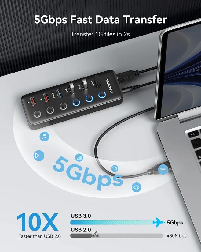 Amazon.com: Powered USB Hub, Wenter 6-Port USB 3.0 Hub Splitter (4 USB ...