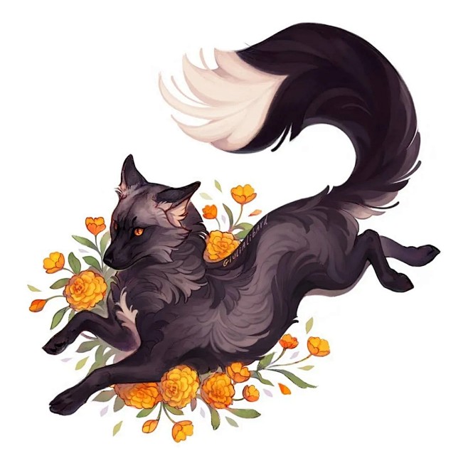 Giulialibard 作品的主题大多是猫狗狮虎等等动物，灵动飘逸的体态，还有对毛发的独特画法，给人软绵蓬松的感觉。