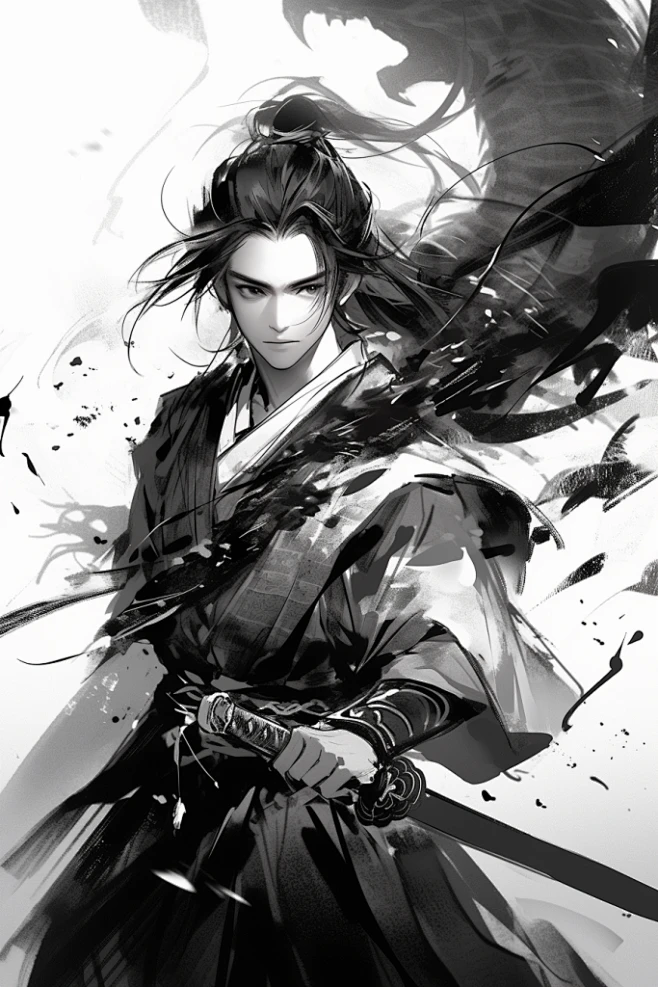 古风少年水墨武侠剑客和龙插画-花瓣网