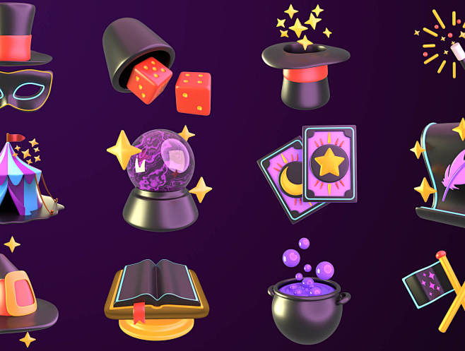 3D Magician Icon 20款魔术师魔术表演魔法师杂技icon图标png免抠图片素材_UIGUI