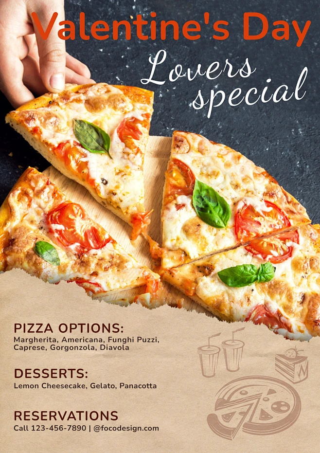 Literary Paper Tear Style Italian Restaurant Pizza Display Valentine's ...