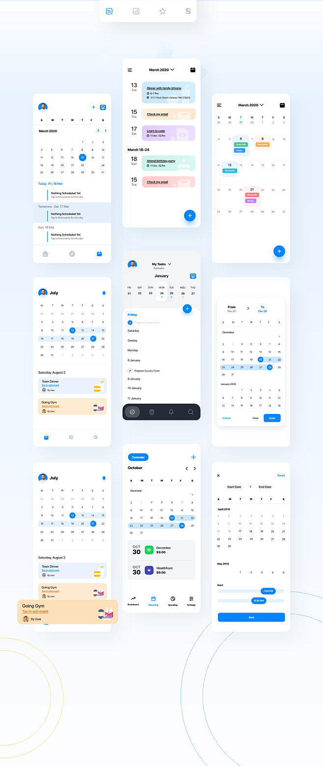 Calendars Ui Screens - UI Kits : Calendars Ui Screens-花瓣网
