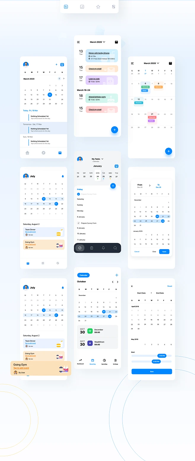 Calendars Ui Screens - UI Kits : Calendars Ui Screens-花瓣网