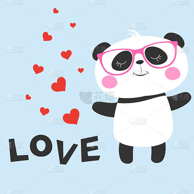 Greeting card Cute baby bear panda with glasses an