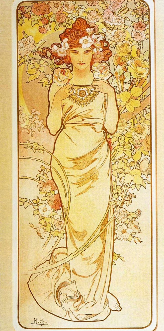 慕夏（mucha）——《花卉》系列之《玫瑰》1897