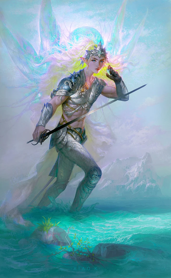 【小K原创作品】〖亚当斯的凝视〗还是最爱的蓝色，试试浅蓝，还是钟爱纯色和灰色的对比，这张表现更夸张了，也是更重视剪影了，虚实也是，更大胆了些。就是可惜动作开始的时候没什么故事性，画面剧情比较 ...