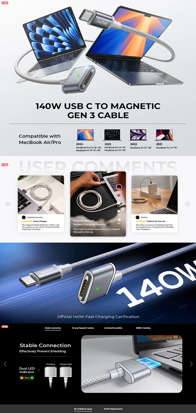 Amazon.com: LISEN USB-C to Magnetic 3 Cable (6.6FT,Space Gray) Fit for ...