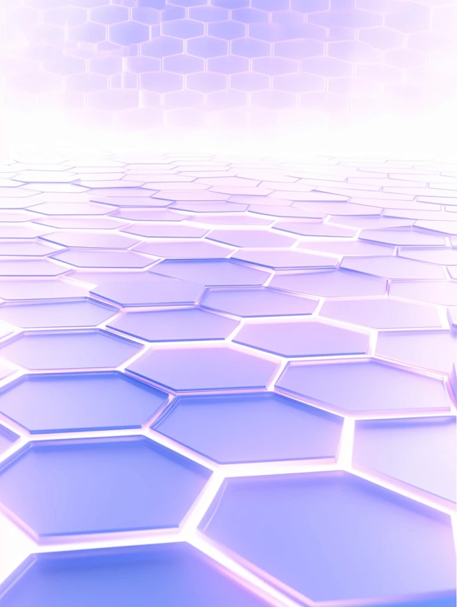 3d rendered background with a purple floor and white hexagons, in the ...