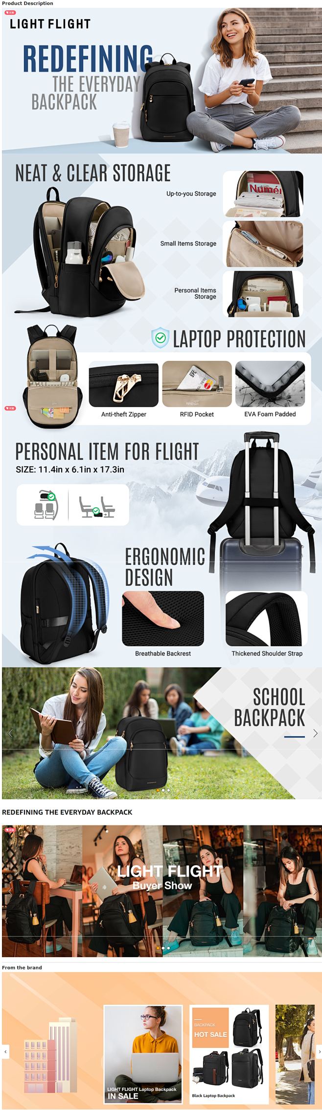 Amazon.com: LIGHT FLIGHT Travel Laptop Backpack for Women, 15.6 Inch ...