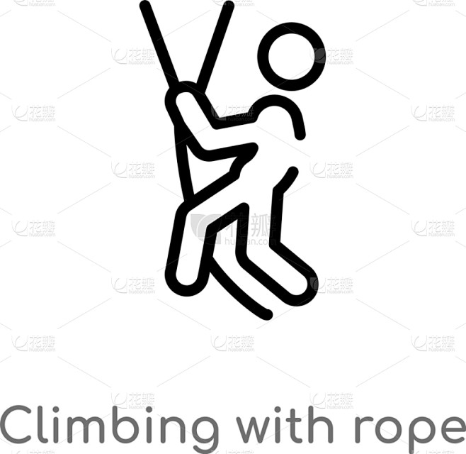 outline climbing with rope icon isolated black