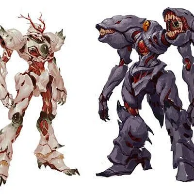 This may contain: two different types of humanoids are shown in this ...