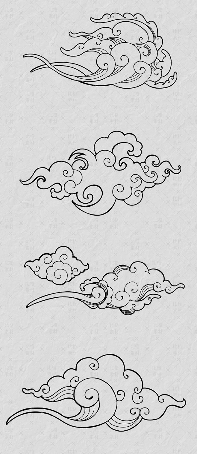 中国风传统古典云纹祥云浪花图案古风纹样免扣PNG矢量AI素材-花瓣网