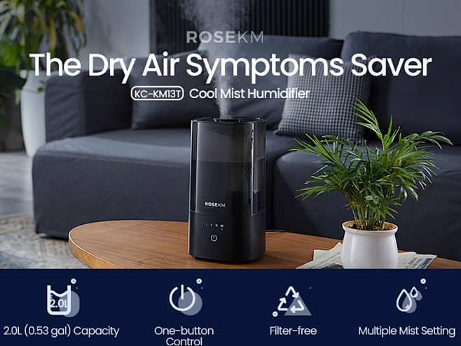 Amazon.com: ROSEKM Humidifiers for Bedroom, Cool Mist Humidifier for ...