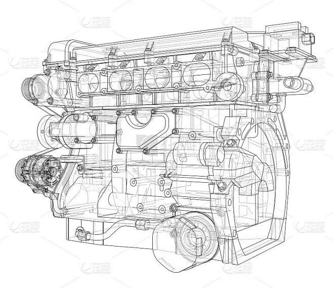 Engine sketch. Vector rendering of 3d素材-花瓣网