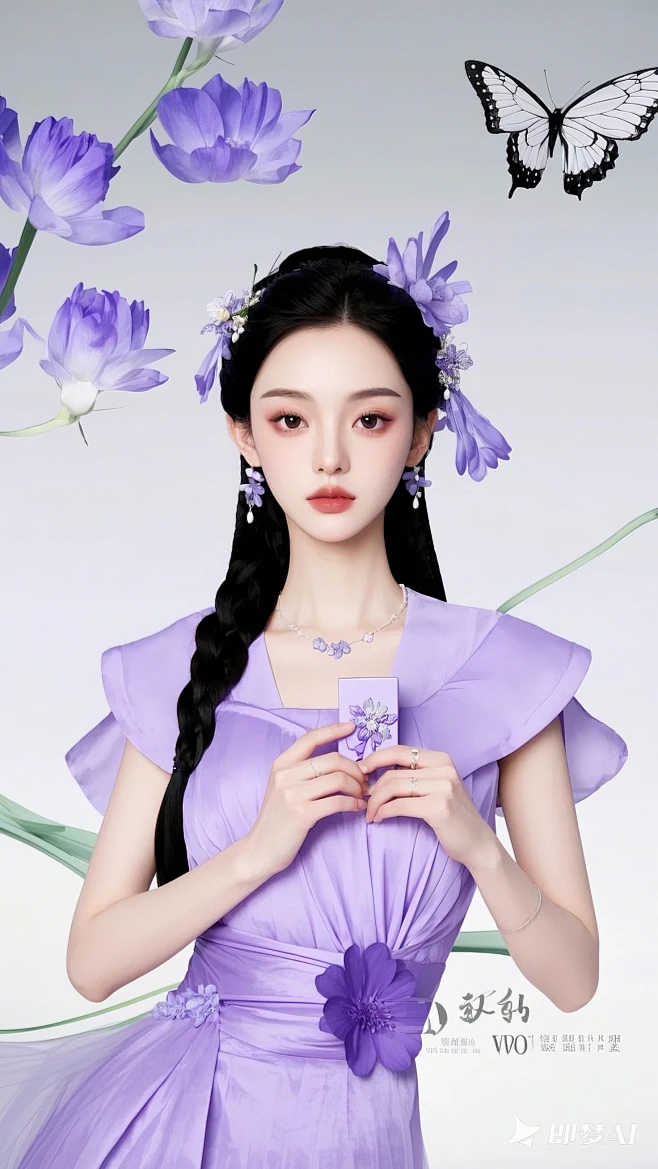 1girl, solo, flower, hair ornament, hand fan, brown hair, chinese text ...