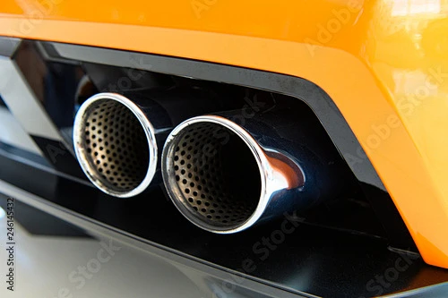 Exhaust pipe of yellow sport car-花瓣网