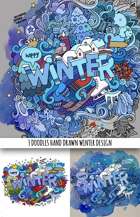 3 Winter Doodles Designs - Seasons/Holidays Conceptual-花瓣网