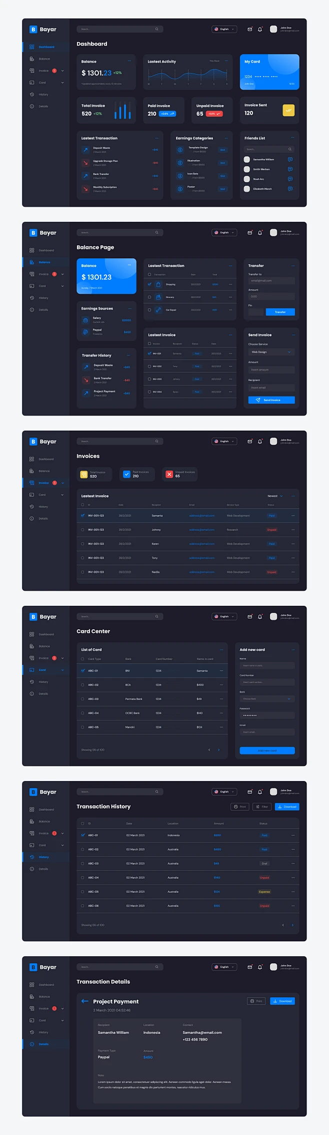 Bayar 个人银行后台 web app ui .fig .xd .psd素材下载 - 豆皮儿UI-花瓣网
