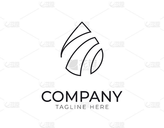 抽象水滴标志设计模板。公司图标线艺术矢量
