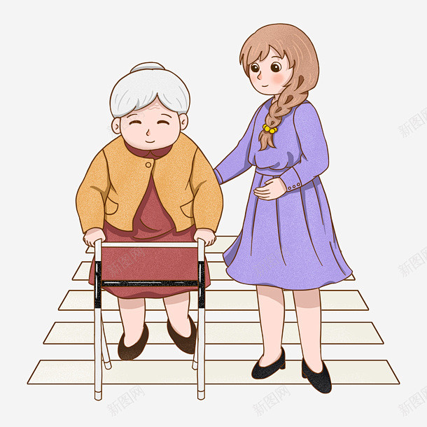 扶老奶奶过马路 创意素材