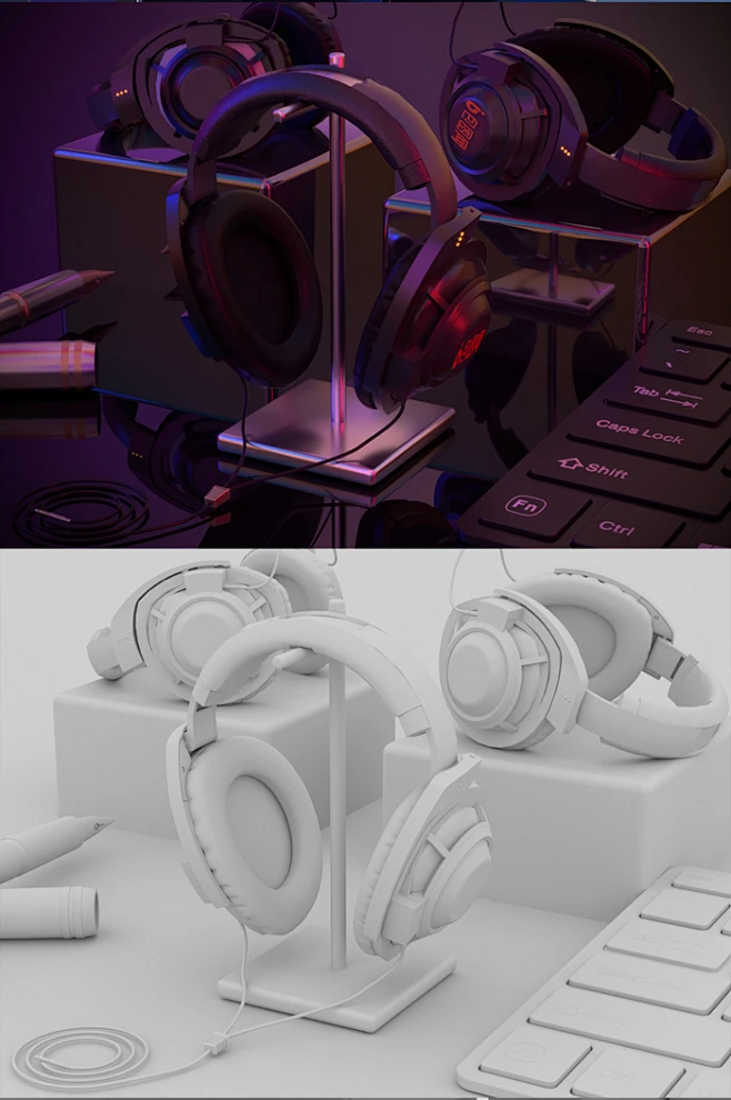 暗色调耳机场景CR渲染器C4D模型-花瓣网