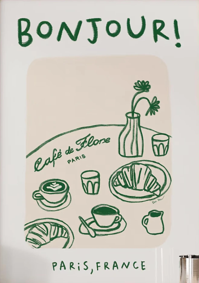 Cafe De Flore Art Print, Bonjour Poster, French Coffee Poster ...