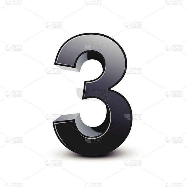3d闪亮的黑色数字3