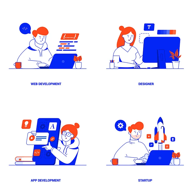 business characters design Education flat line man people simple woman-花瓣网