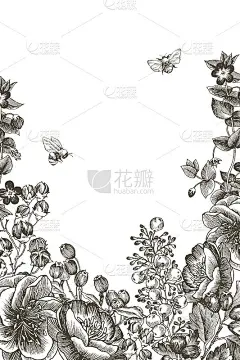 Wild flowers blossom branch background. Vintage bo素材-花瓣网