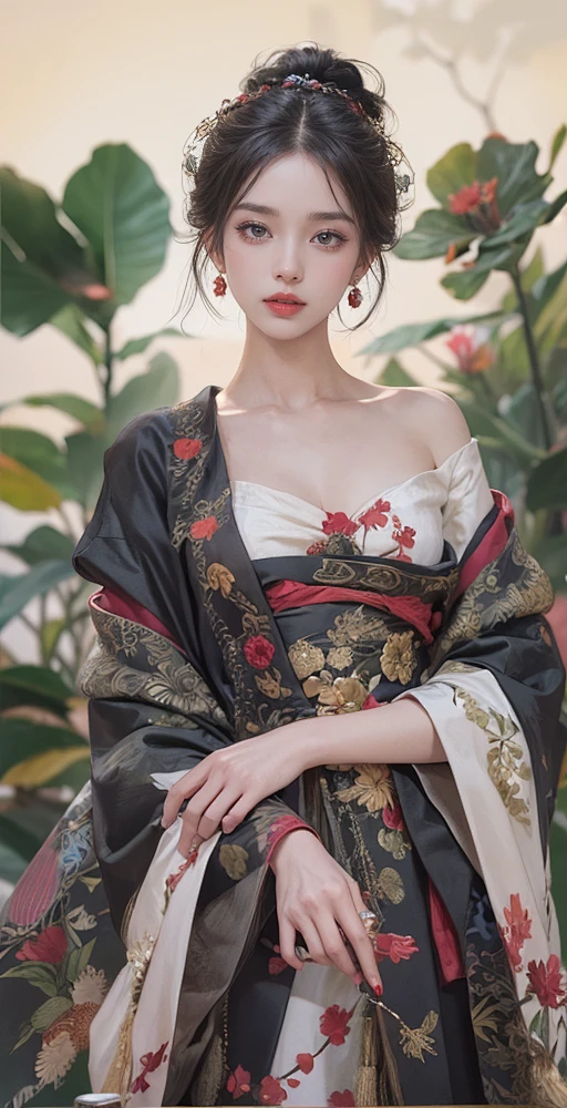 00474-1504144192-1girl, solo, jewelry, earrings, red lips, black hair ...