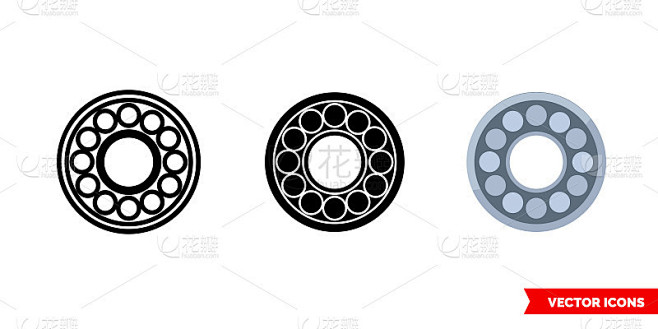 轴承图标有三种颜色，黑白，轮廓。孤立向量符号符号