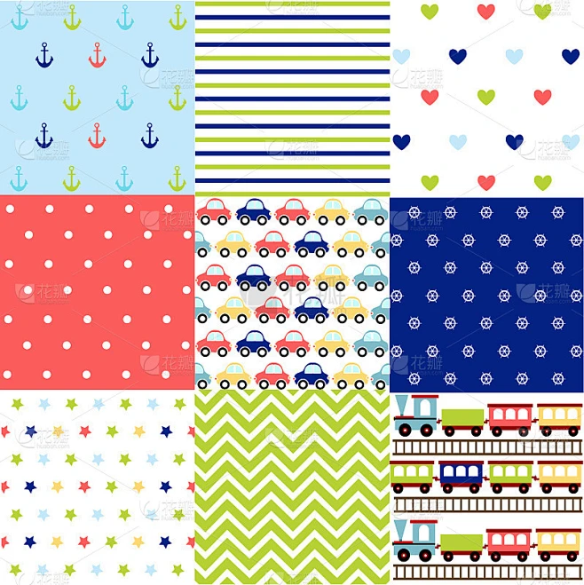 Cute set of Baby Boy seamless patterns with fabric素材-花瓣网