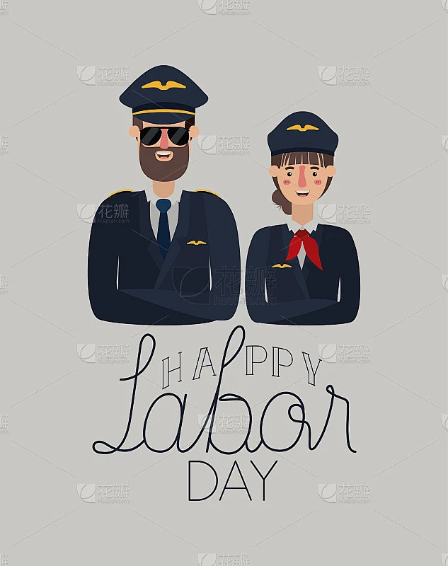 happy labor day card with workers couple素材-花瓣网