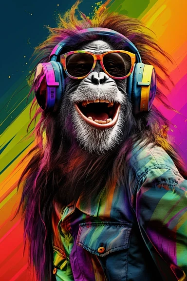 photo realistic of a laughing rasta monkey with dreadlocks, wearing ...